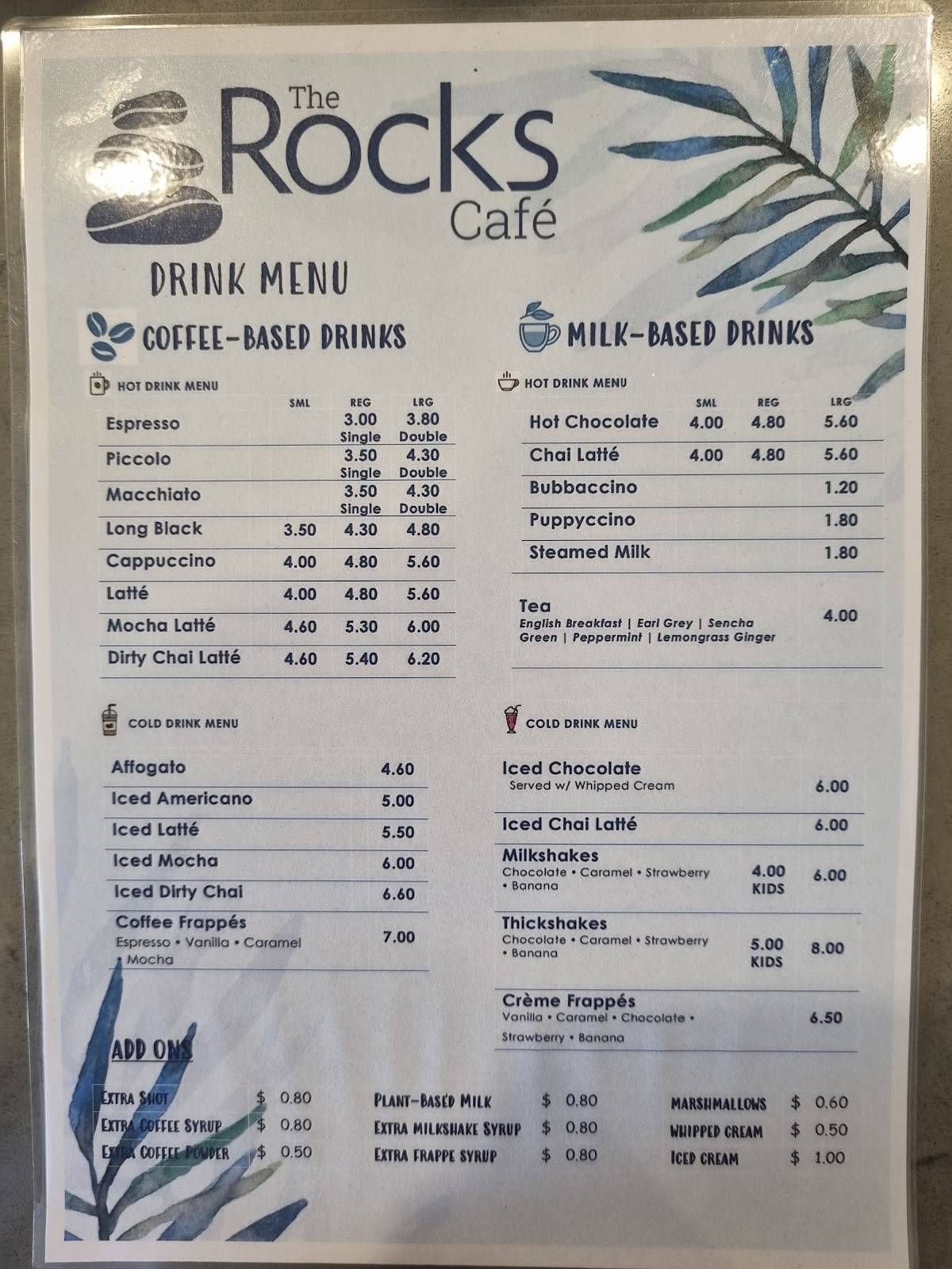Menu at The Rocks Cafe, Carseldine