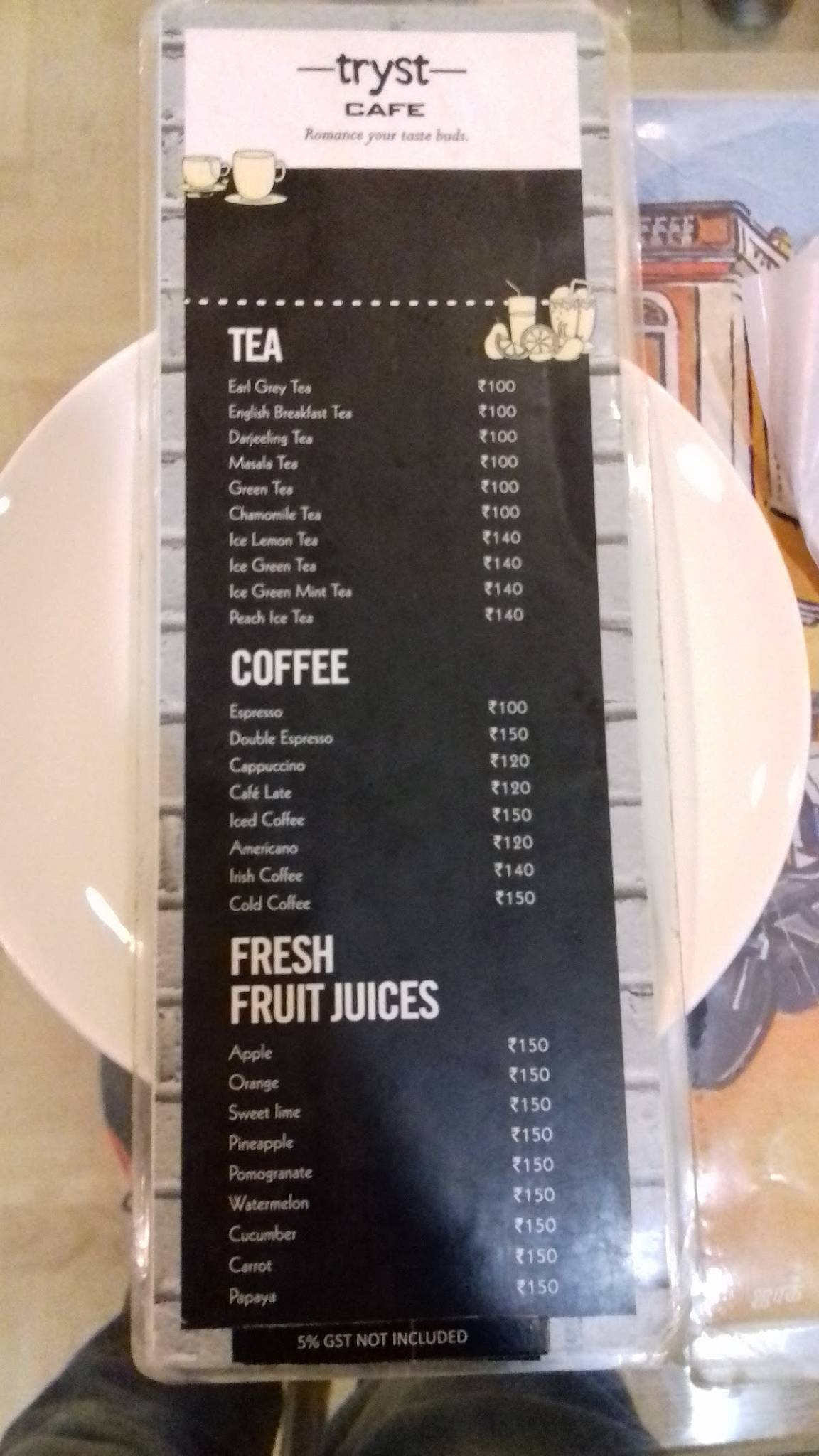 Menu at Tryst Cafe, Chennai, 359