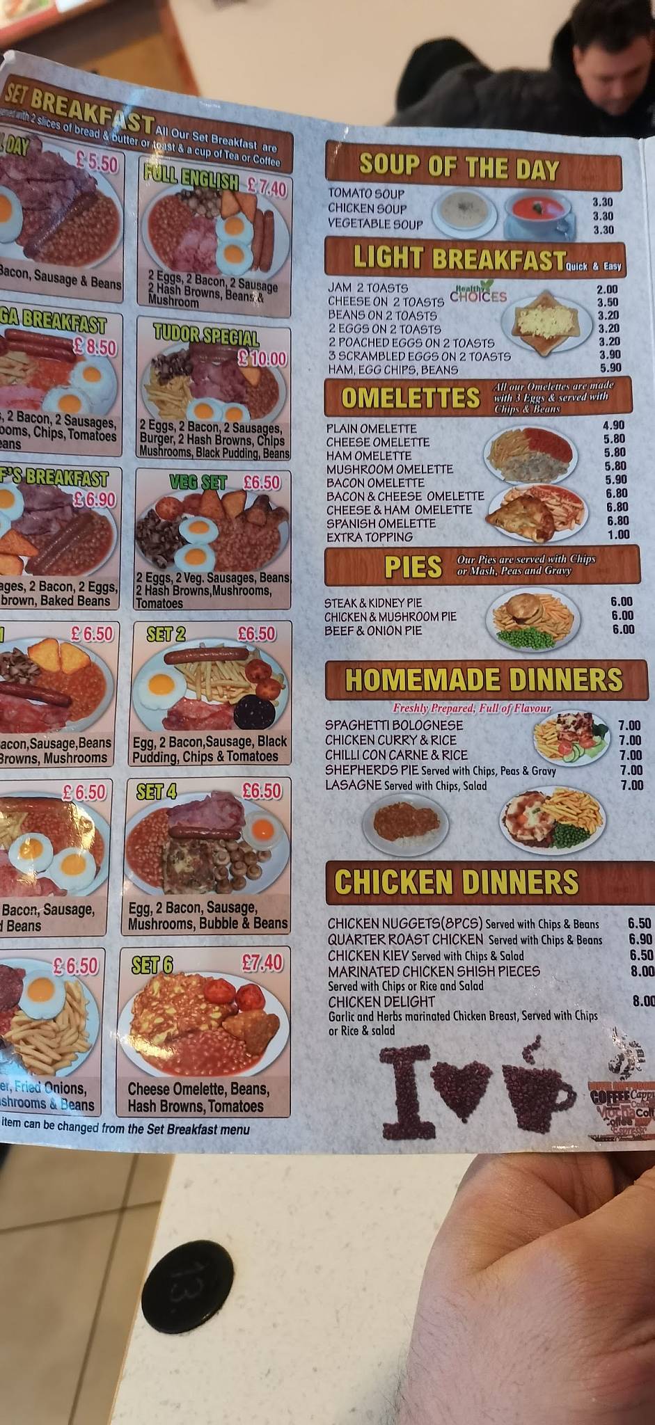 Menu at Tudor Cafe, Carshalton, 127 Wrythe Ln