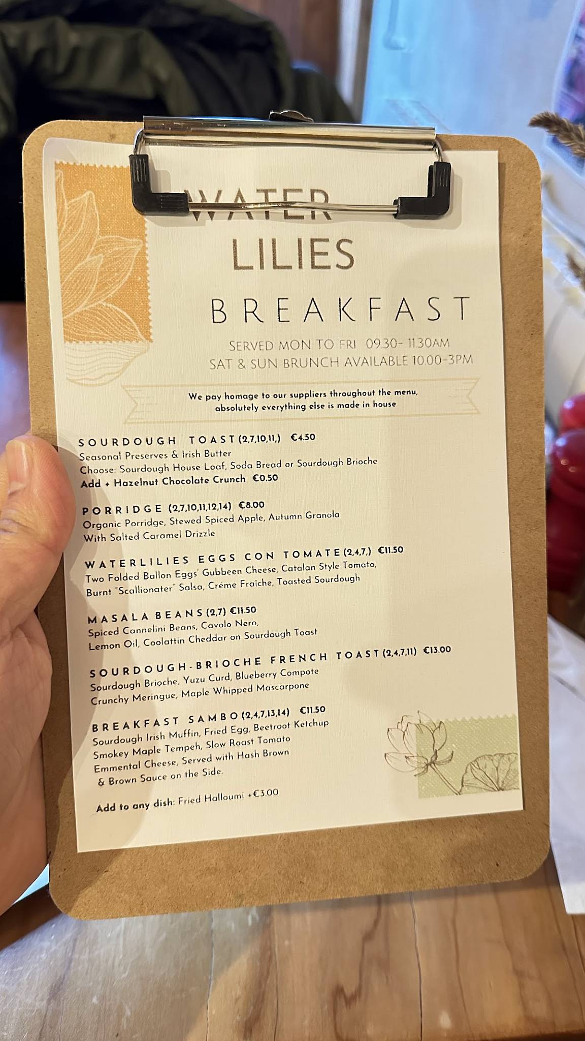 Menu at Waterlilies Bakery & Café, Carlow