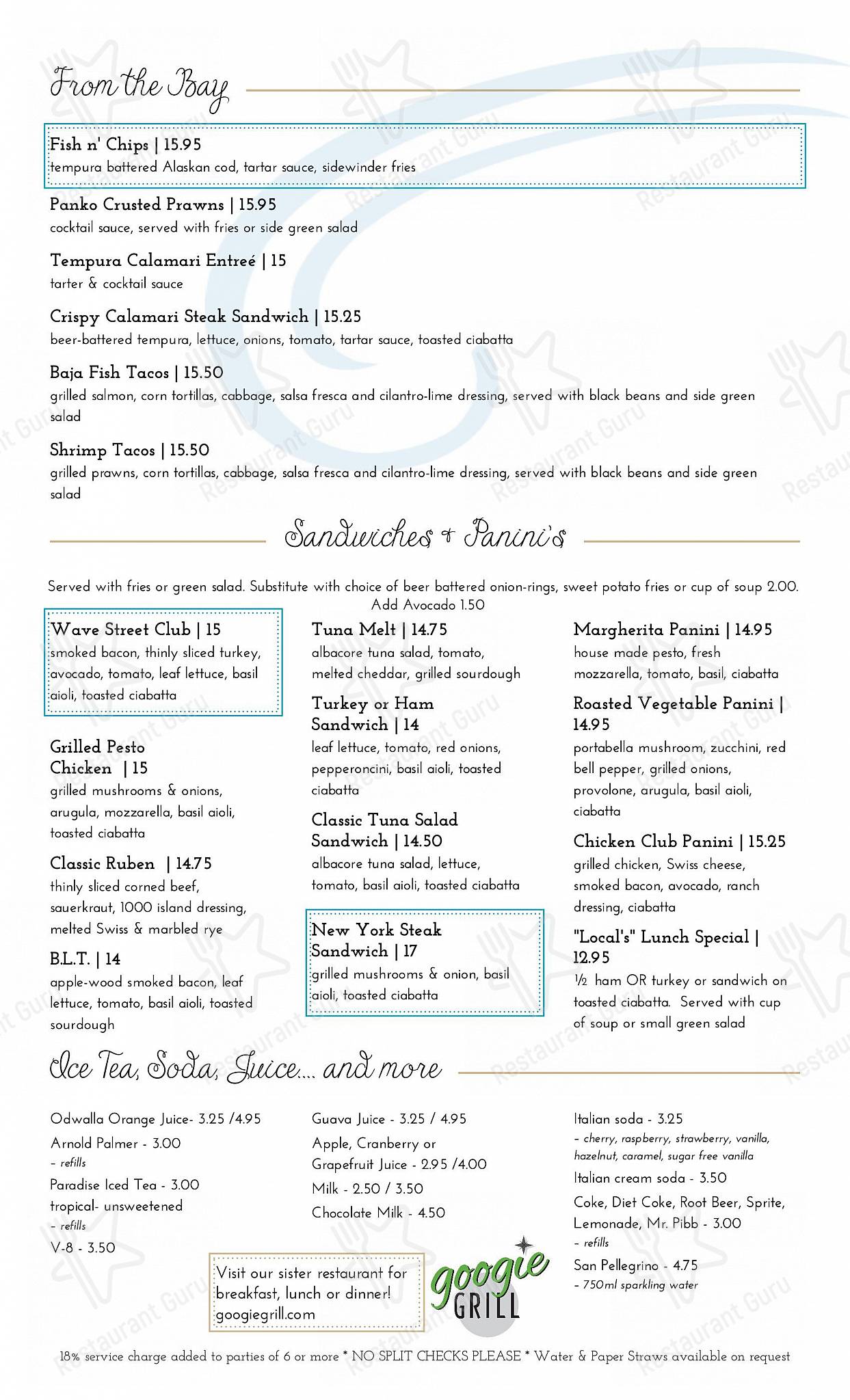Carta de Wave Street Cafe, Monterrey