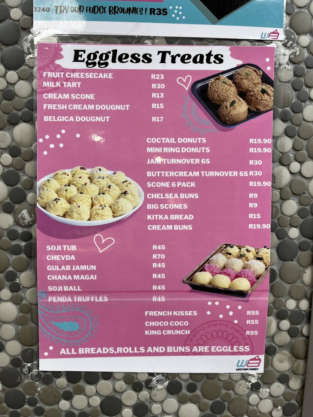 Menu at Westham Bakery, Verulam
