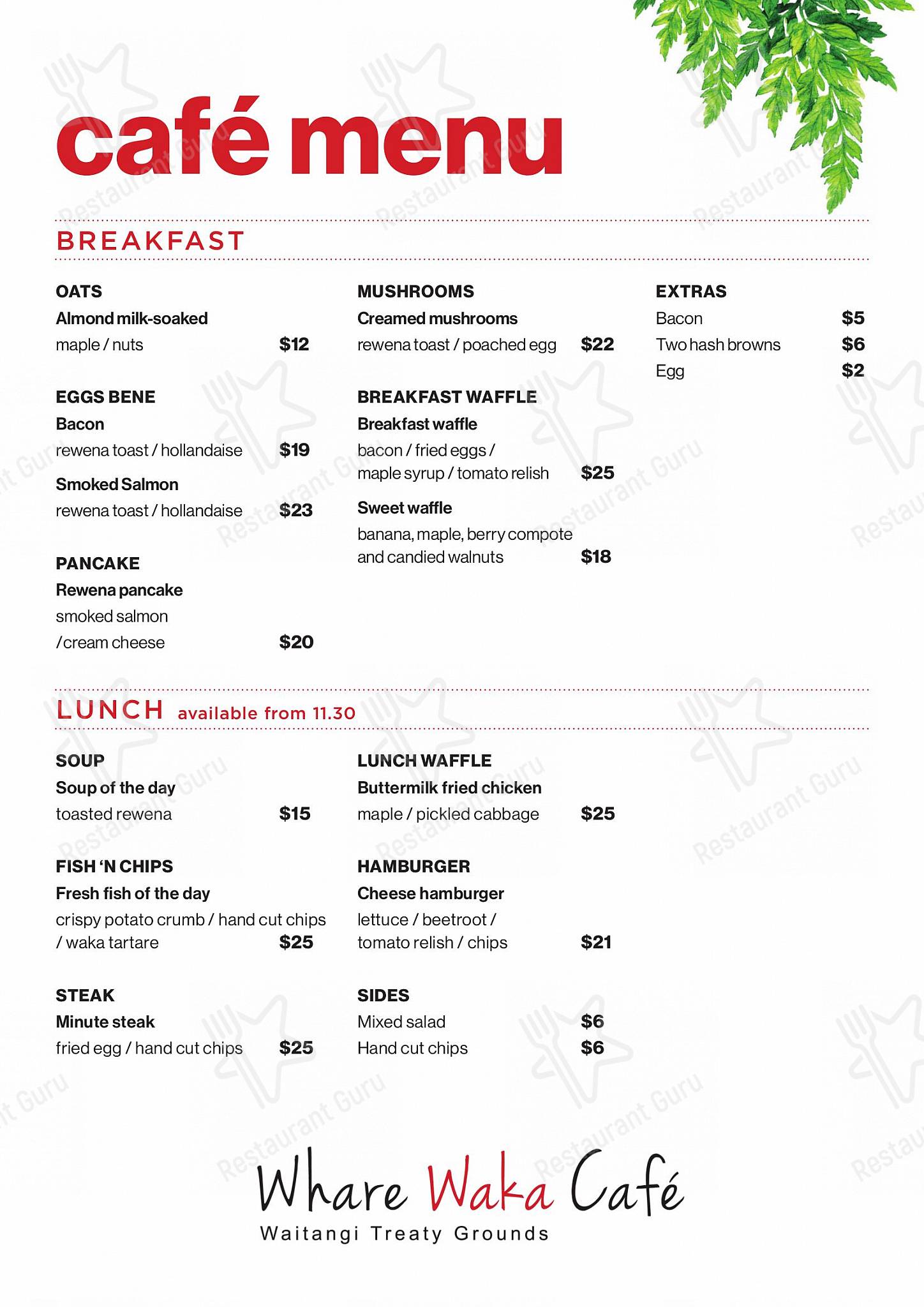 Menu at Whare Waka Café cafe, Waitangi