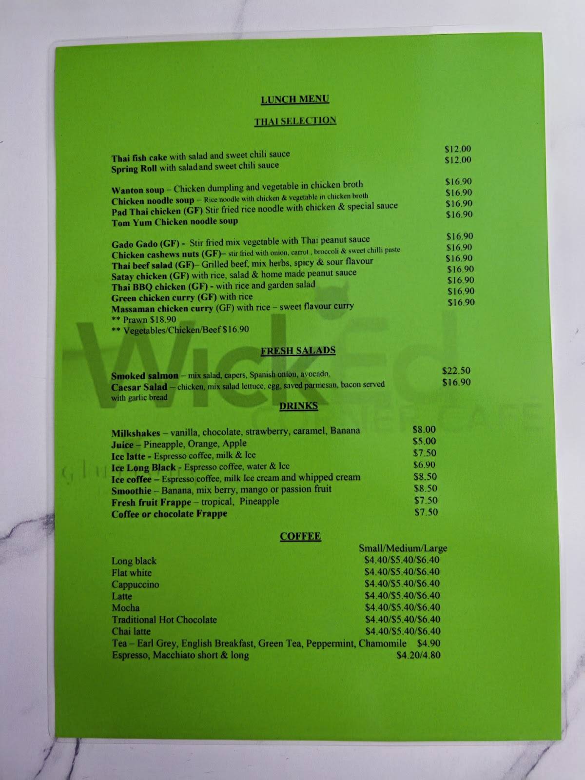 Menu at Wicked Corner Cafe, Spring Hill
