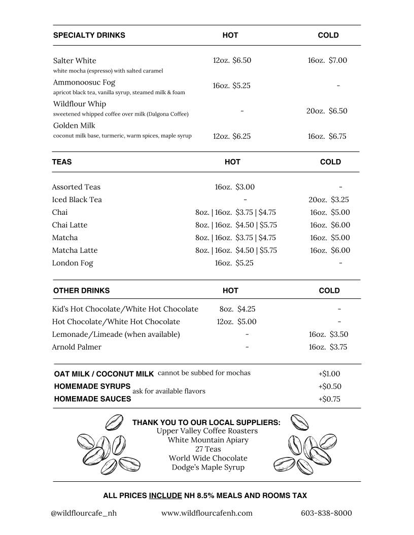 Menu at Wildflour Cafe, Lisbon