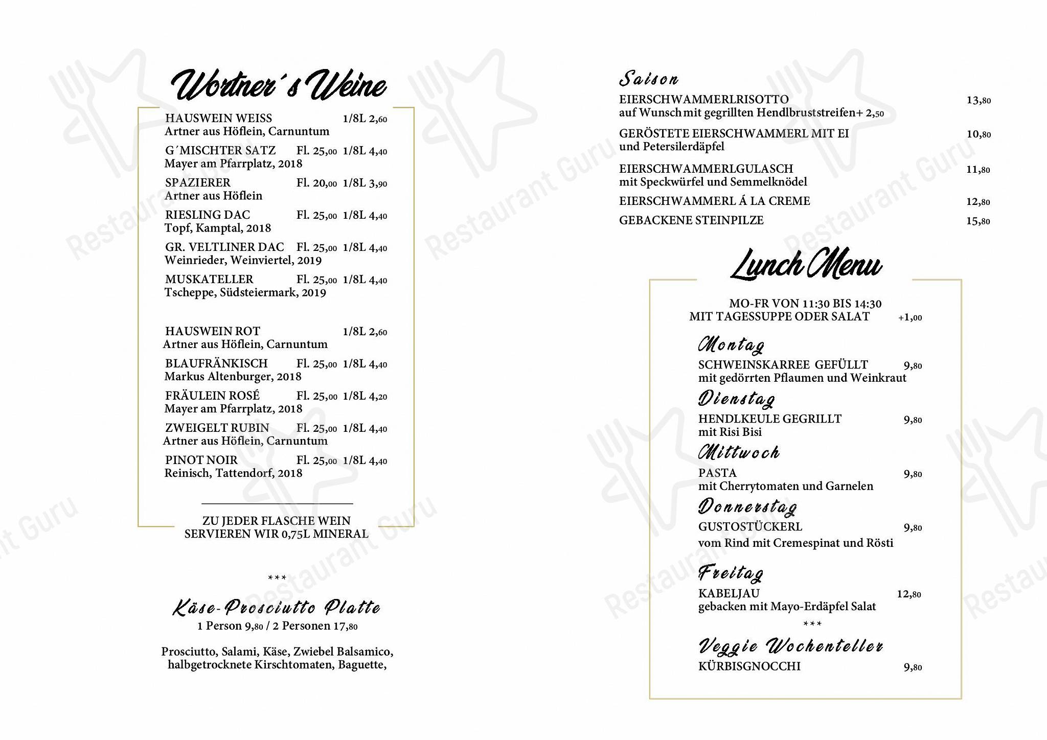 Speisekarte von CAFE WORTNER, Wien