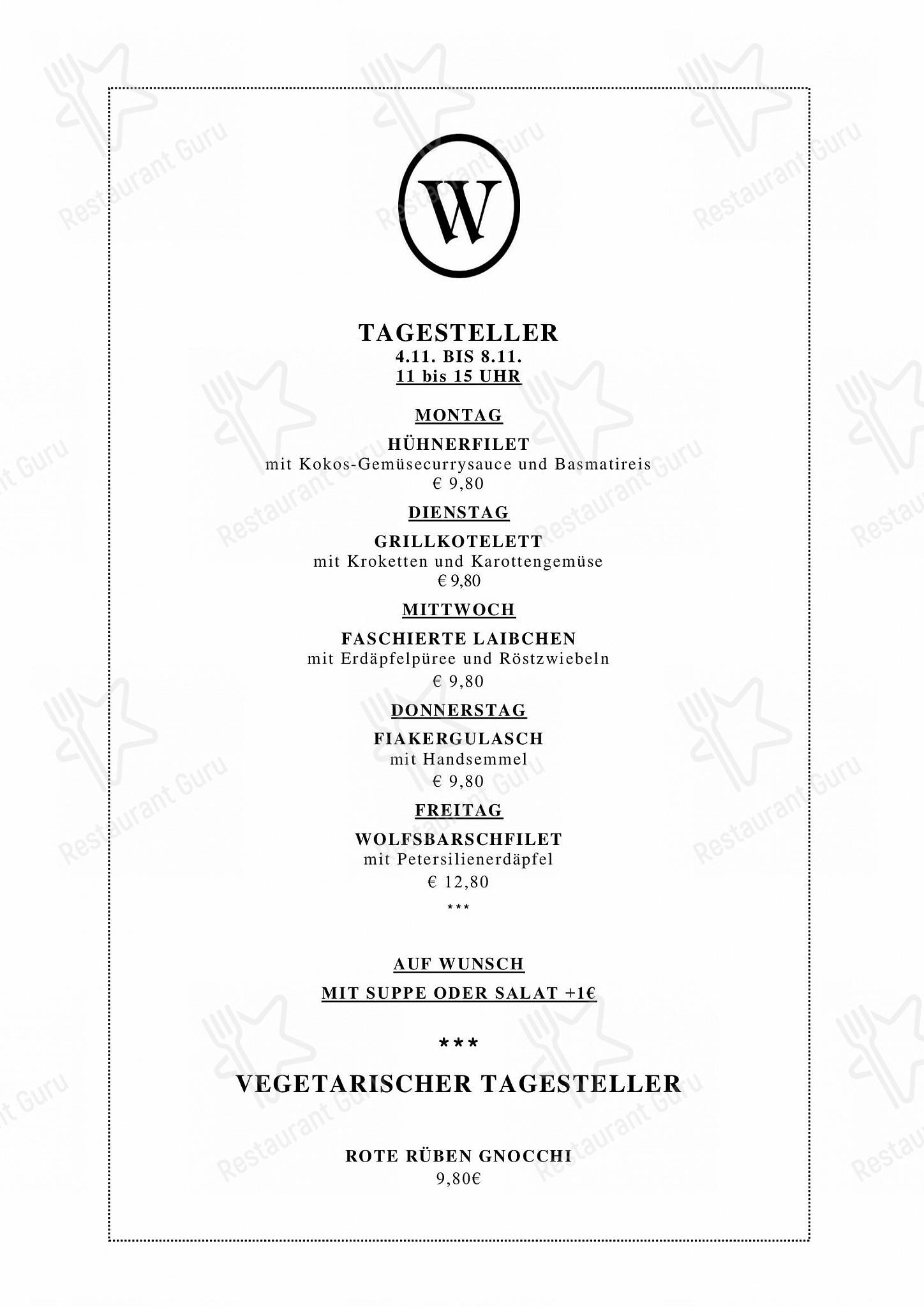 Speisekarte von CAFE WORTNER, Wien