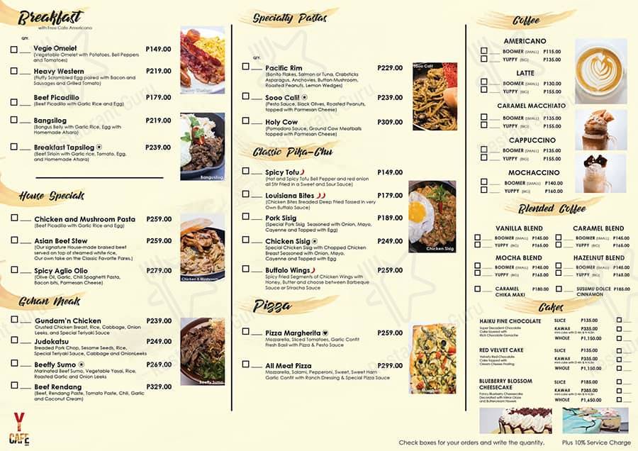 Menu at Y Cafe, Makati, Brgy