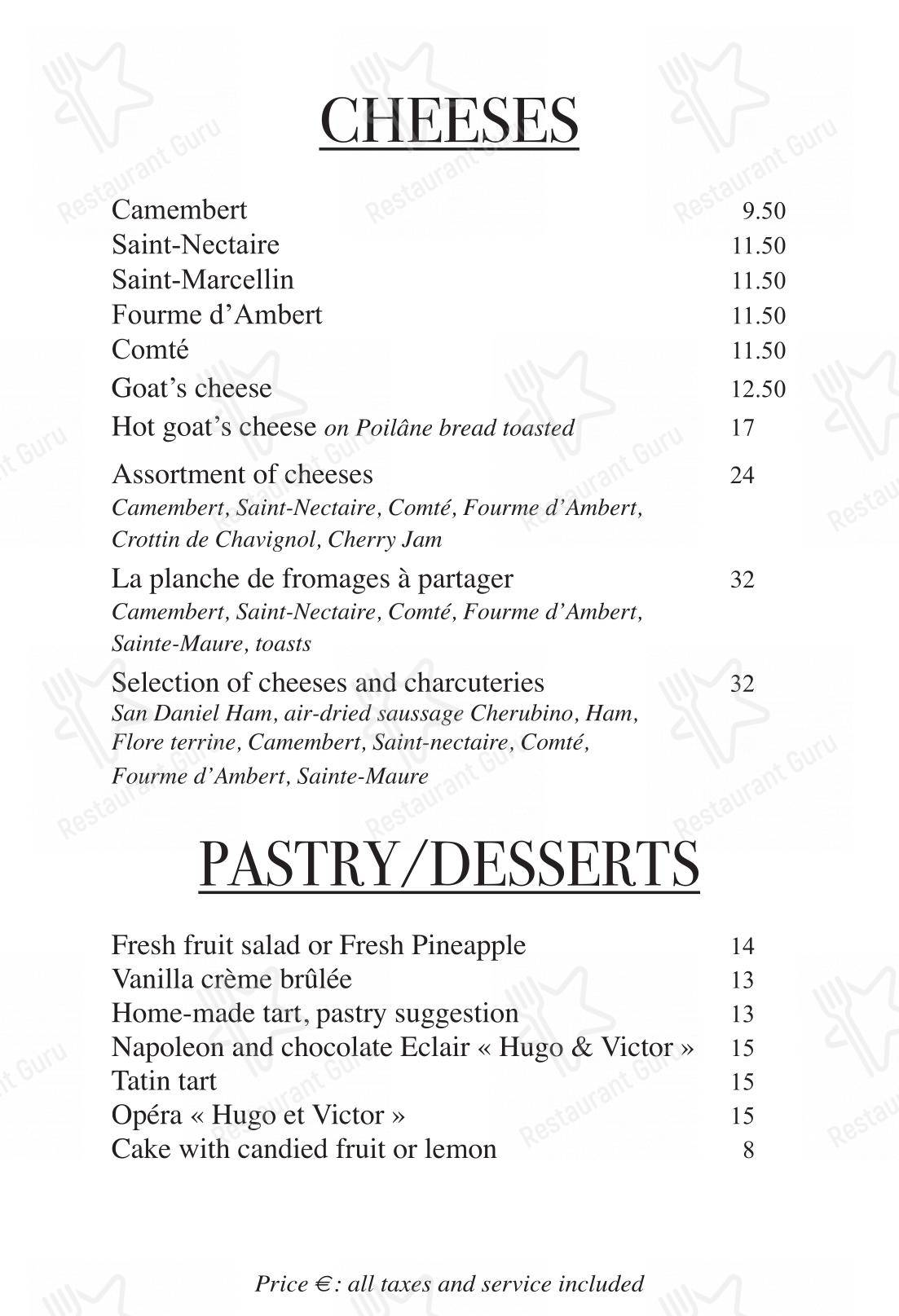 Menu at Café de Flore, Paris, 172 Bd Saint-Germain