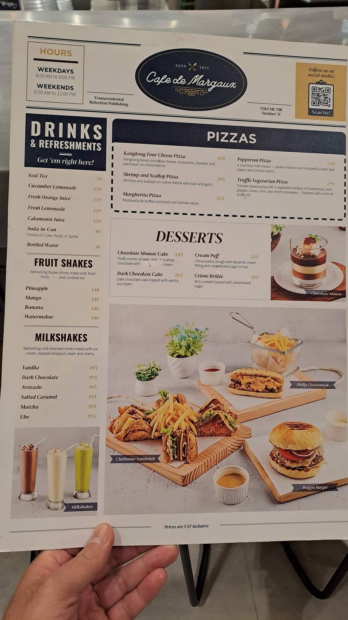 Menu at Cafe de Margaux, Guiguinto