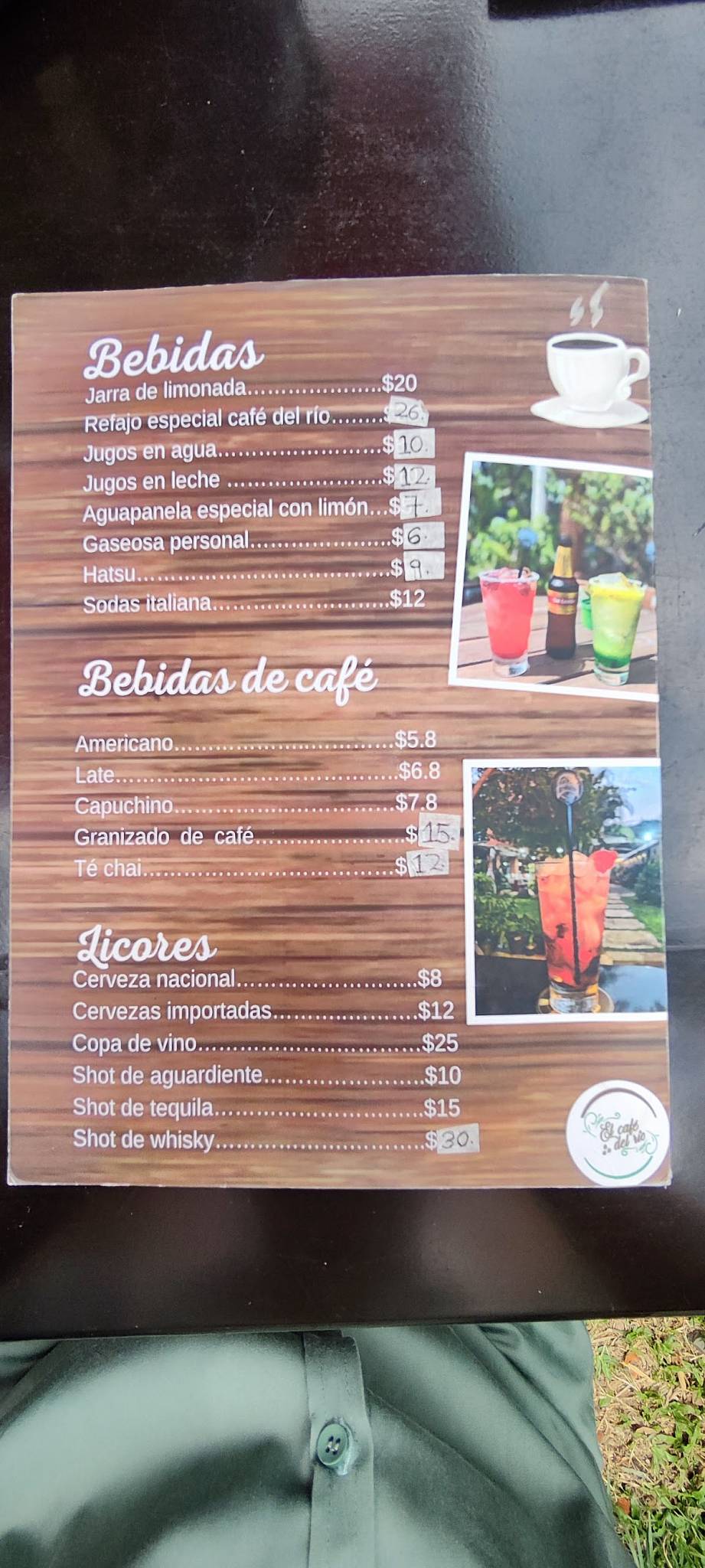 Carta de Café del Río restaurante Familiar, Cali