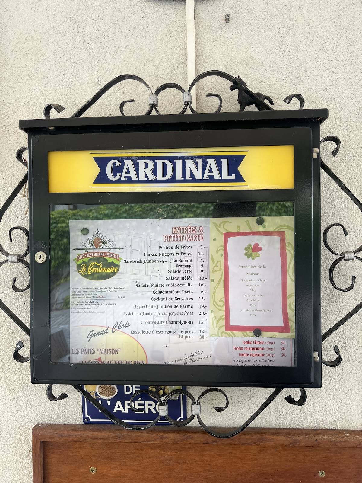 Menu au Café du Centenaire, Estavayer-le-Lac