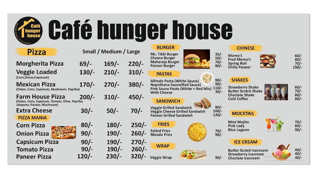 Menu at Cafe hunger house, Barsar