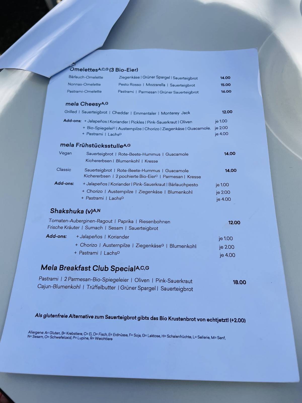 Speisekarte von mela restaurant, Erlangen