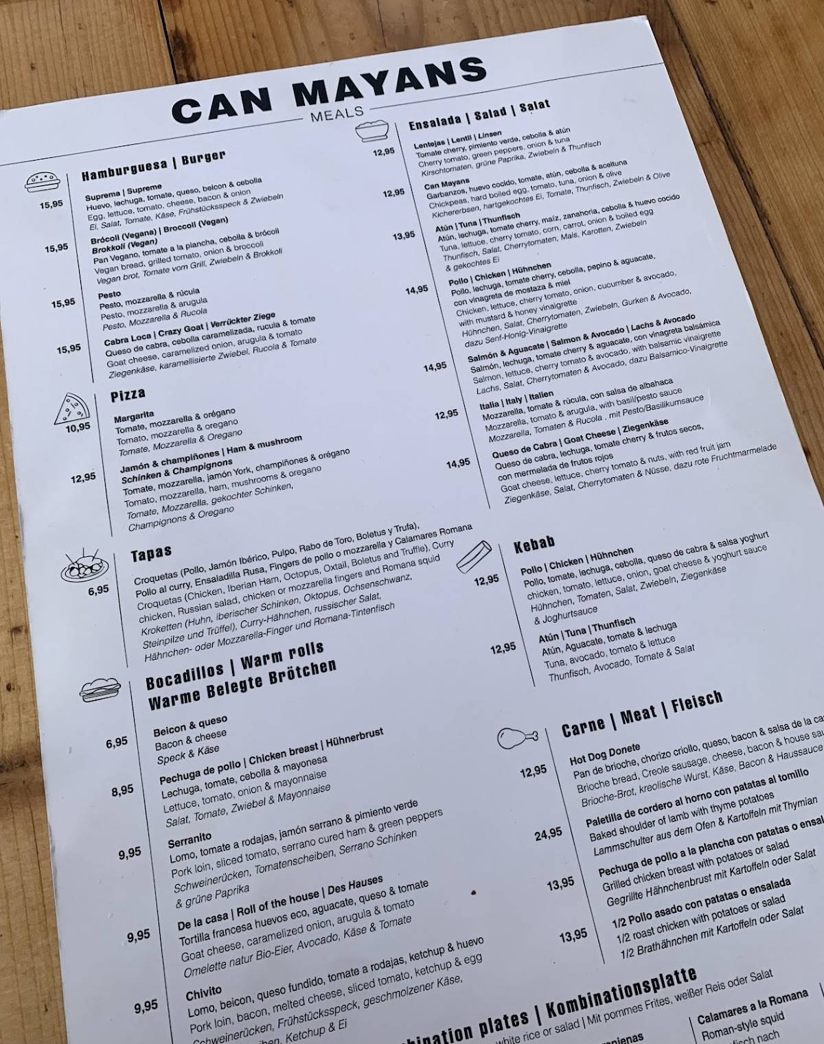 Menu at Can Mayans Café, Sant Carles de Peralta