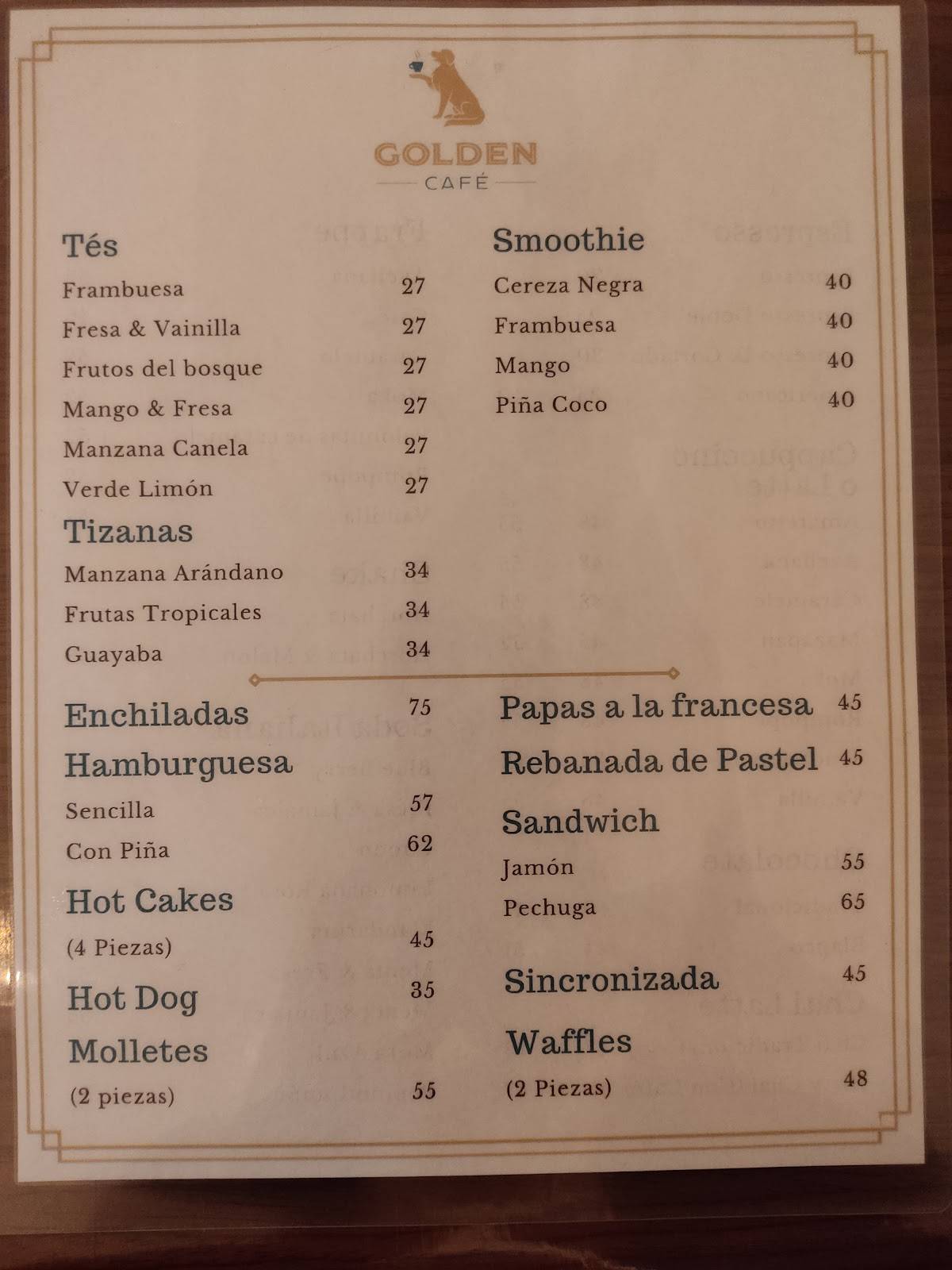 Carta de Golden Café, Tepexpan