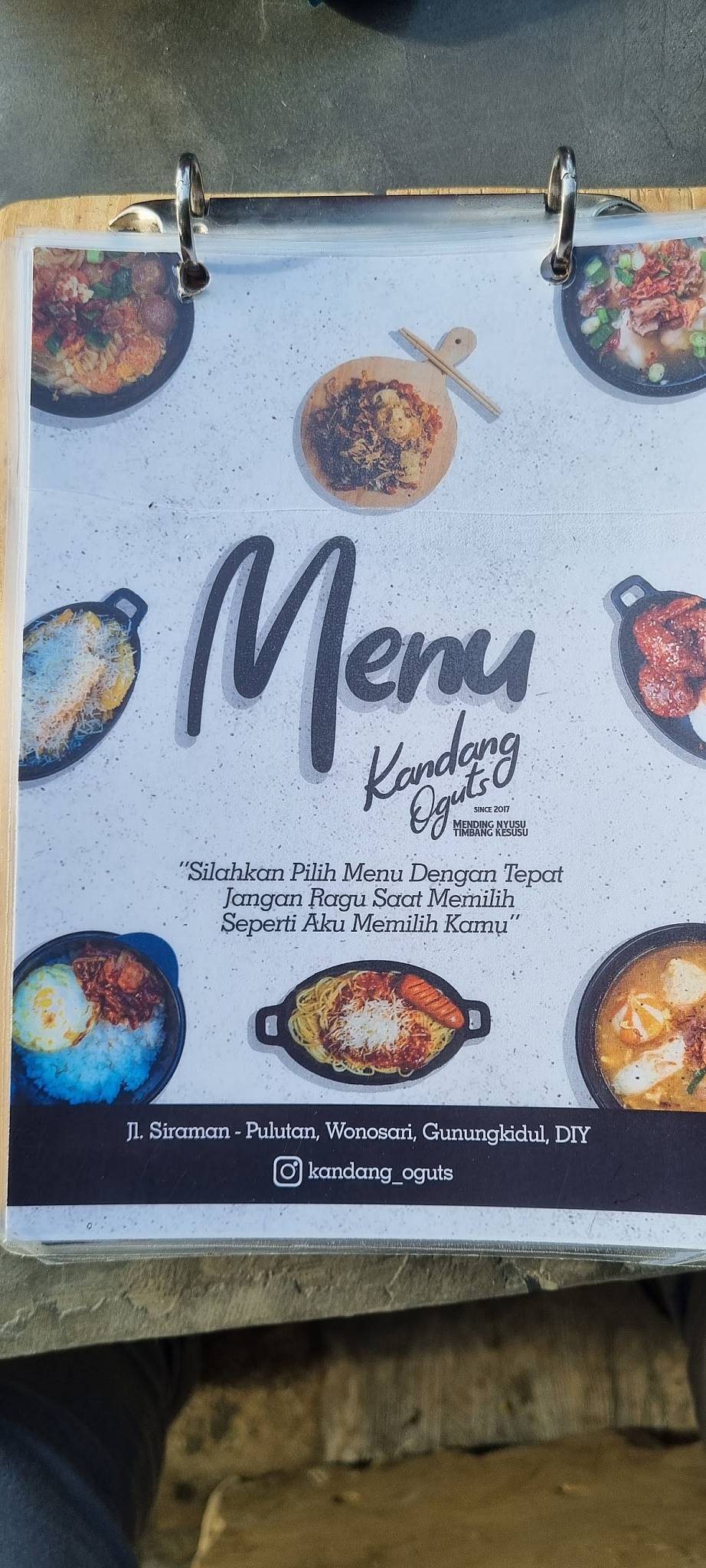 Menu at Kandang ogut's cafeteria, Semanu