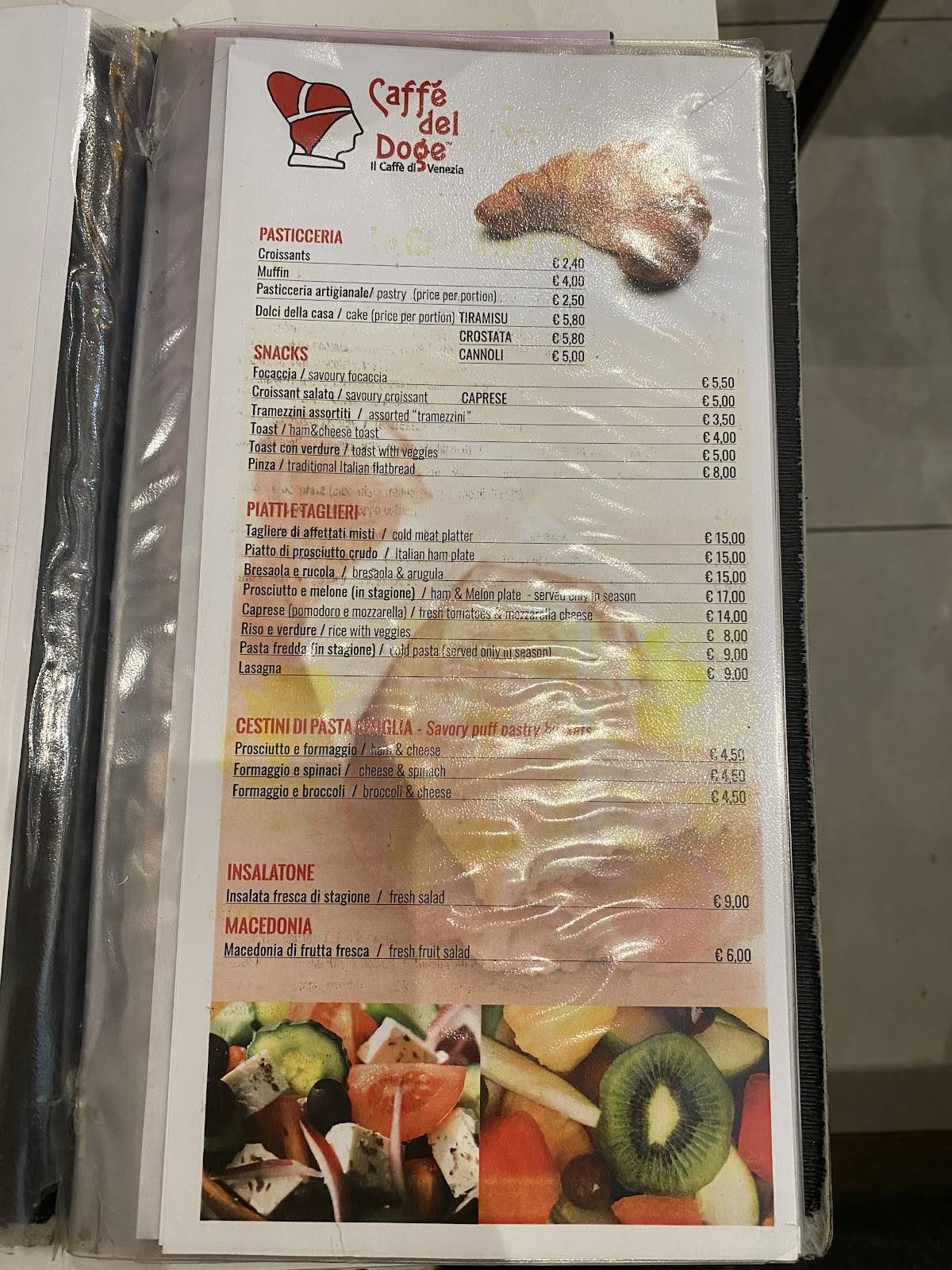 Menu at Caffè del Doge cafe, Venice, Rialto