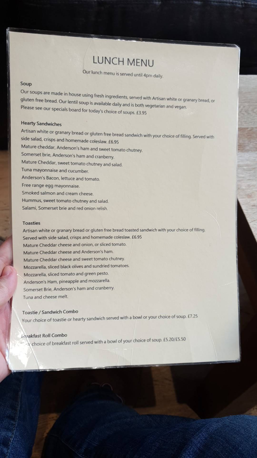 Menu at Cake Cafe, North Berwick