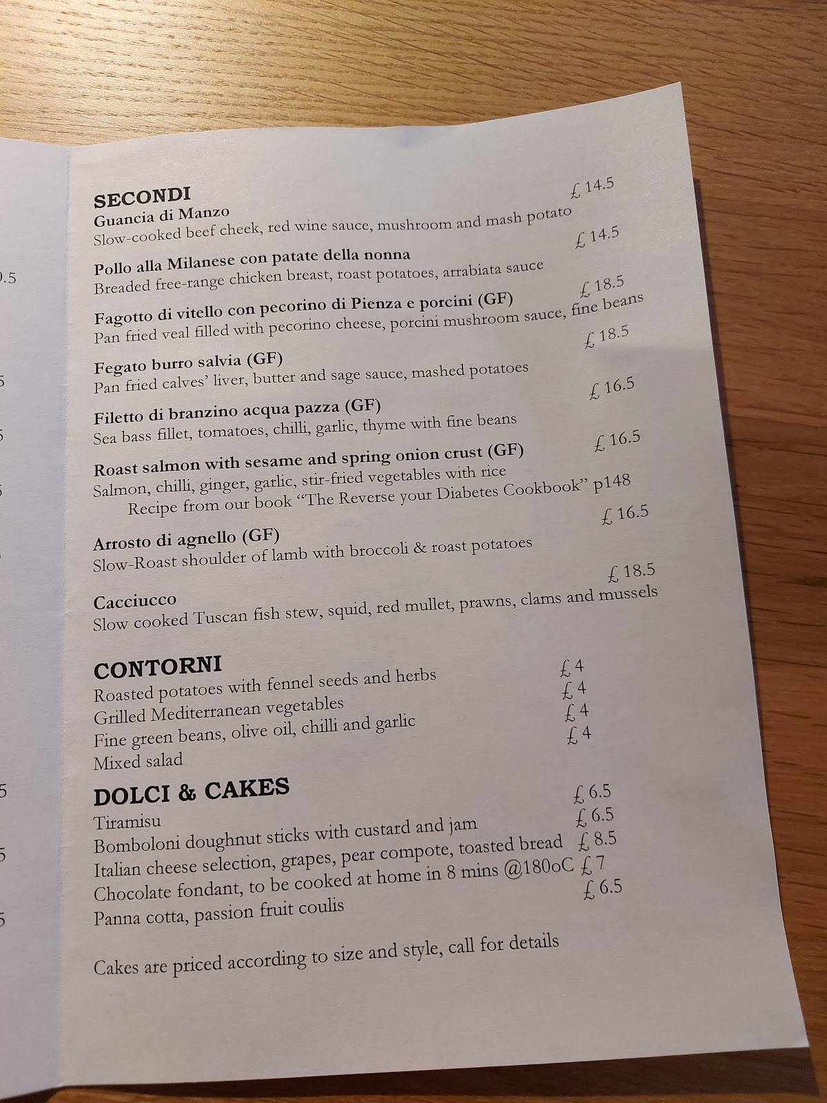 Menu at Caldesi in Campagna - Italian Restaurant, Bray