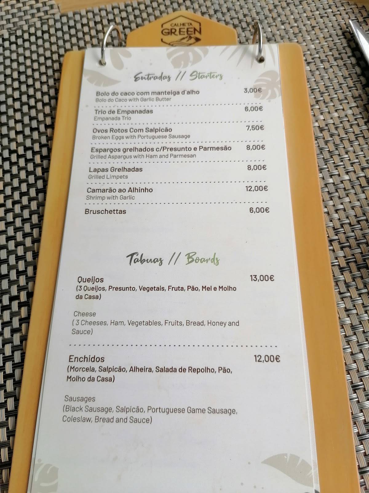Carta del restaurante Calheta Green, Estreito da Calheta