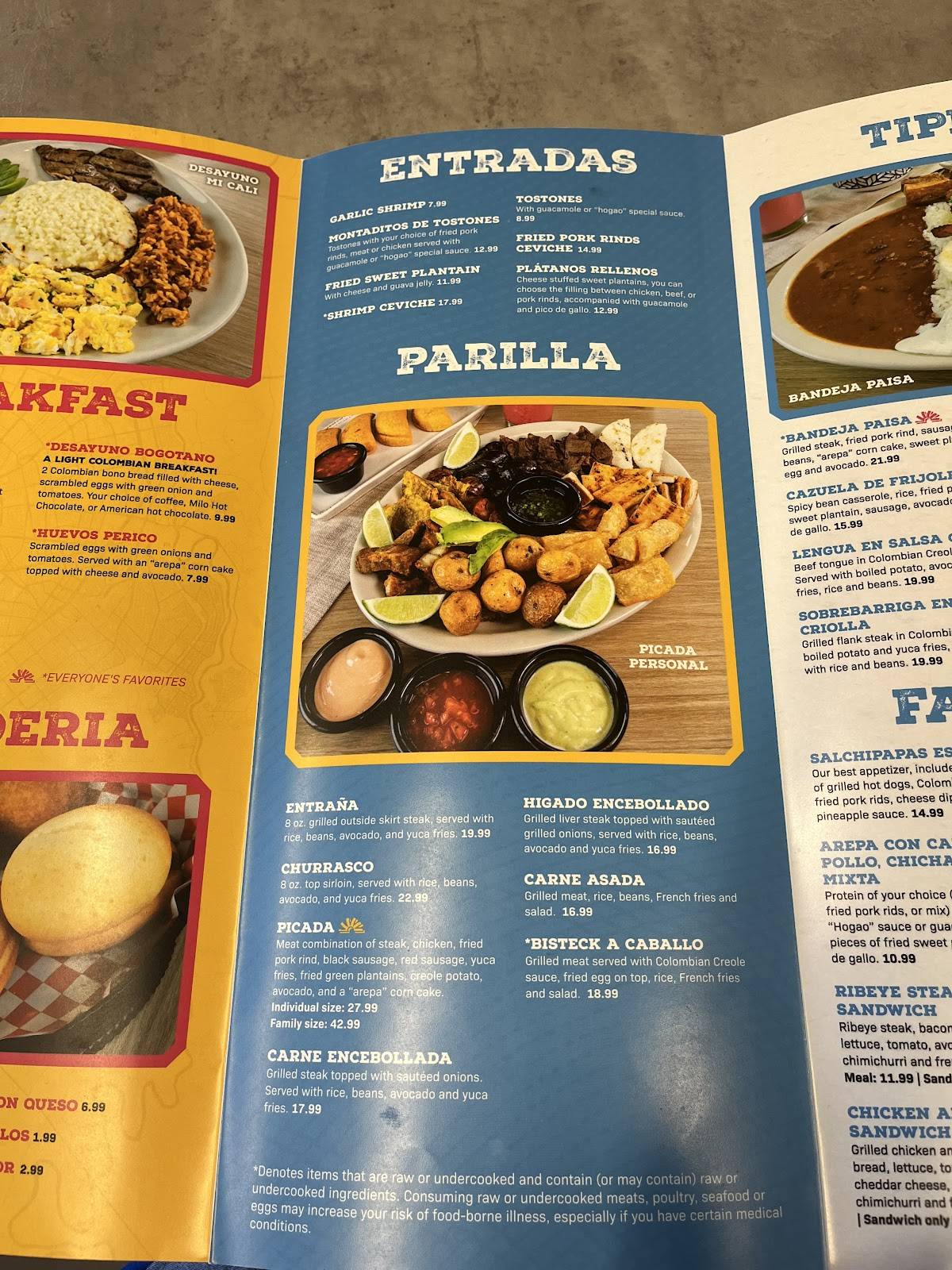Menu at Cali Colombian Restaurant, Raleigh