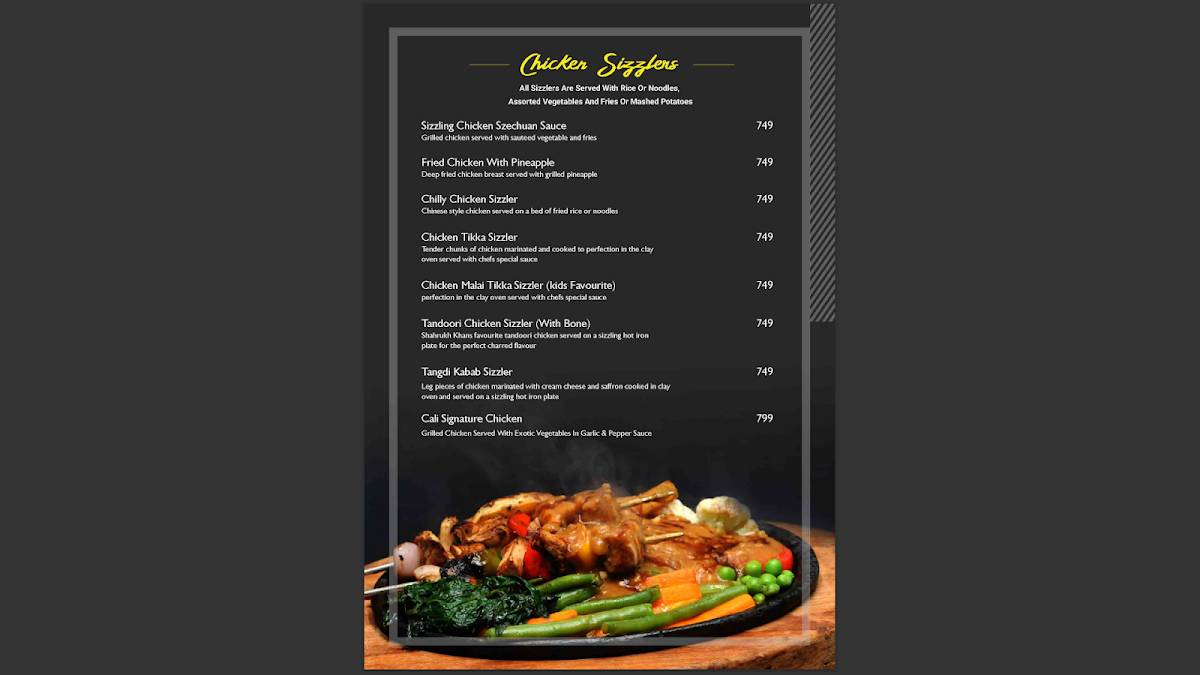 Menu at Cali Sizzlers - The Sizzling World, Hyderabad