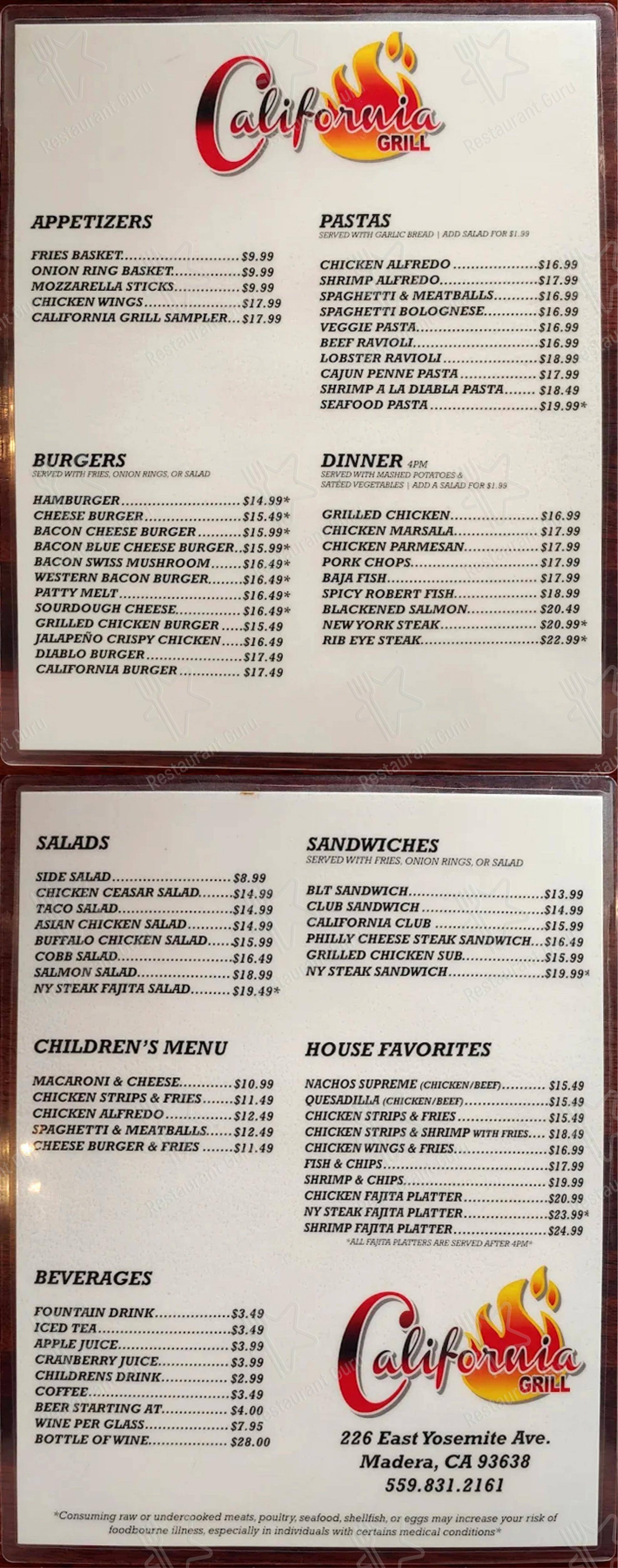 Menu at California Grill restaurant, Madera, 226 E Yosemite Ave