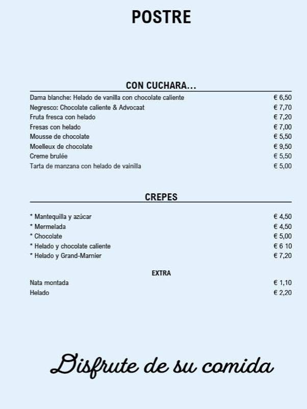 Carta de Restaurante La Casita Beach, Calpe