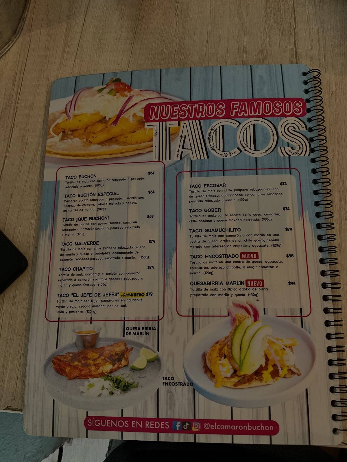 Menu at Camarón Buchón ROMA restaurant, Ciudad López Mateos