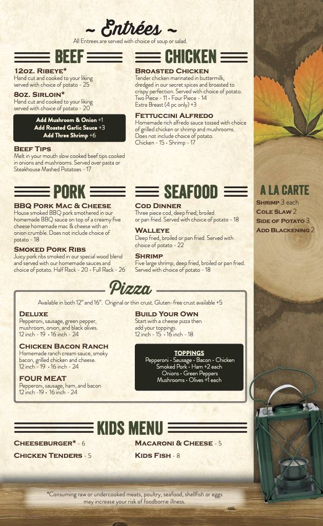 Menu at Camp 28 restaurant, Rib Lake