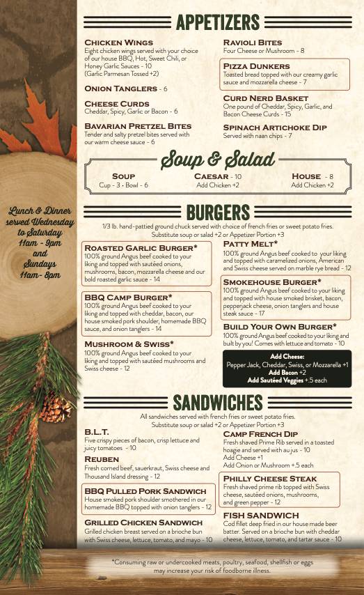 Menu at Camp 28 pub & bar, Rib Lake