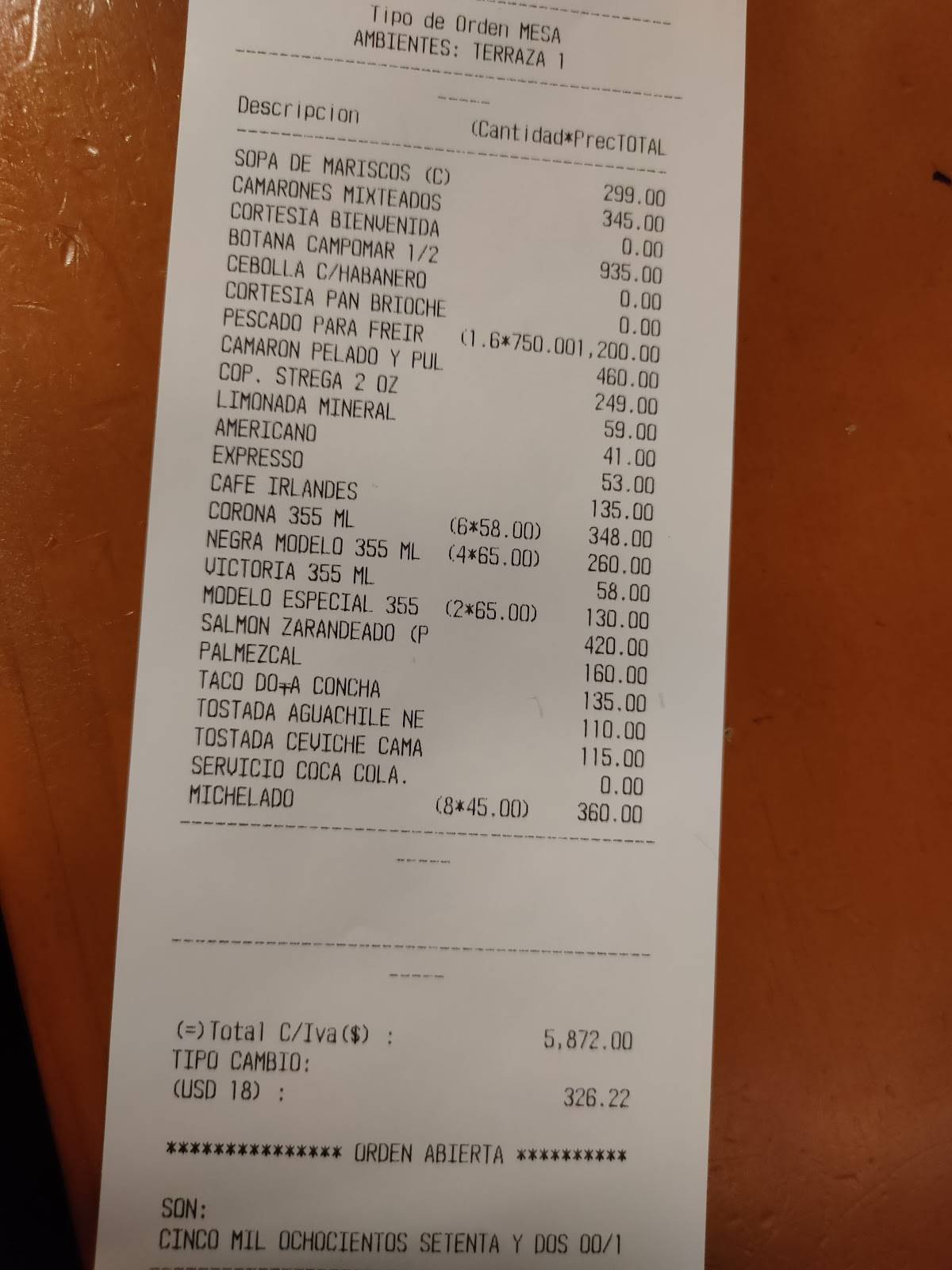 Menu at Campomar restaurant, Guadalajara, San Dionisio 33