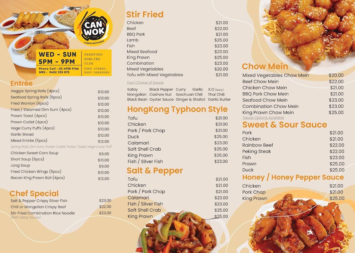 Menu at Can Wok Chinese Restaurant and Takeaway, East Gresford