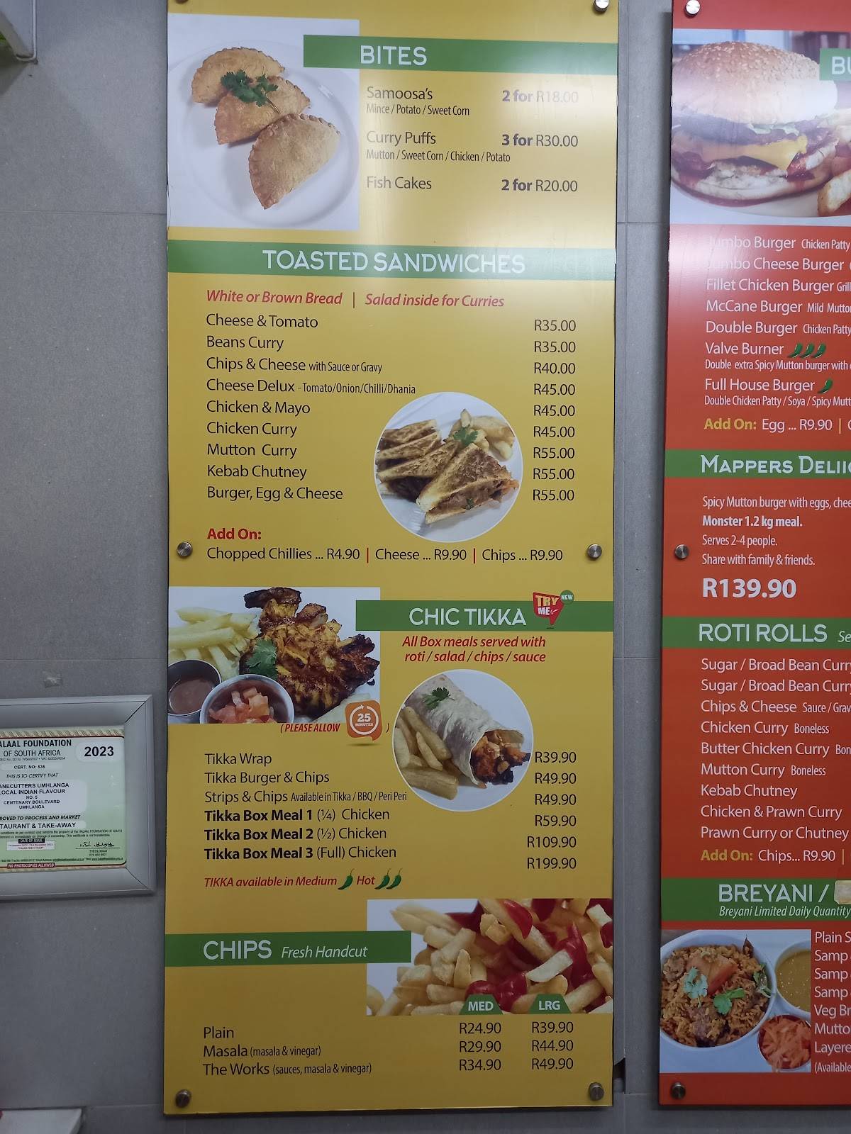 Menu at CaneCutters Umhlanga restaurant, Durban, 70 Horizon Views