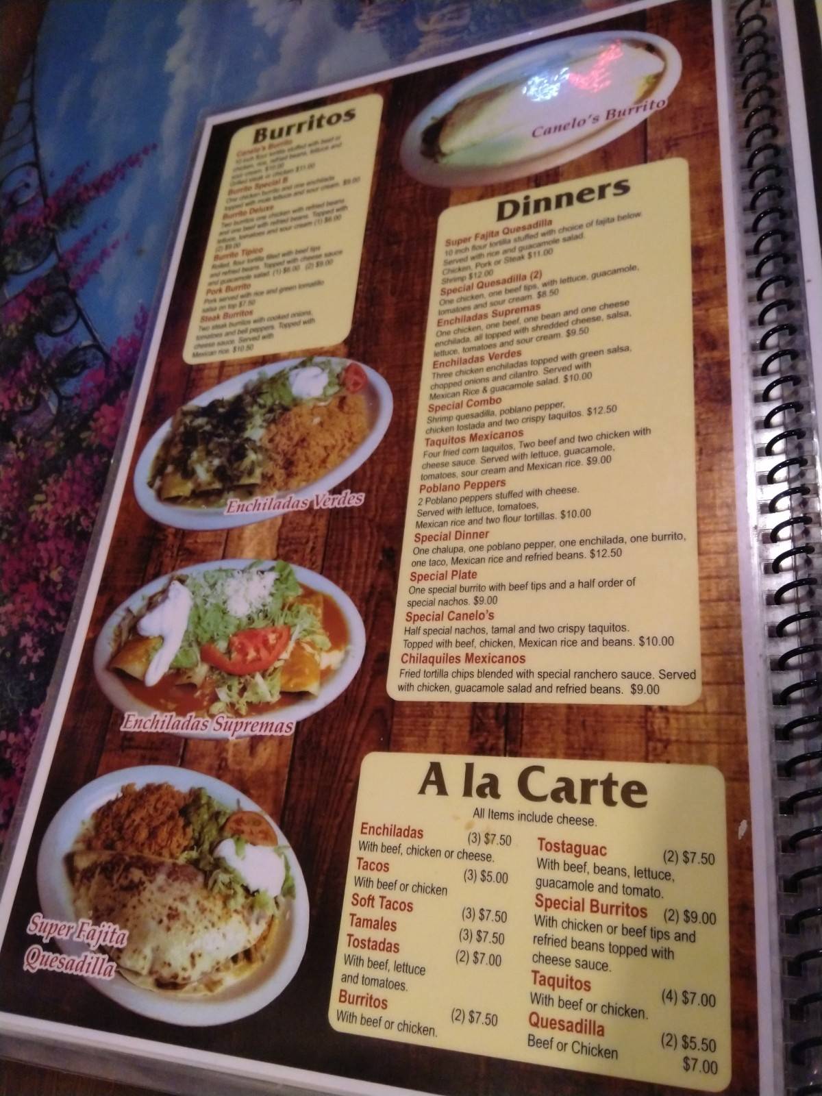 Menu at Canelos Mexican Family Restaurant, Canton