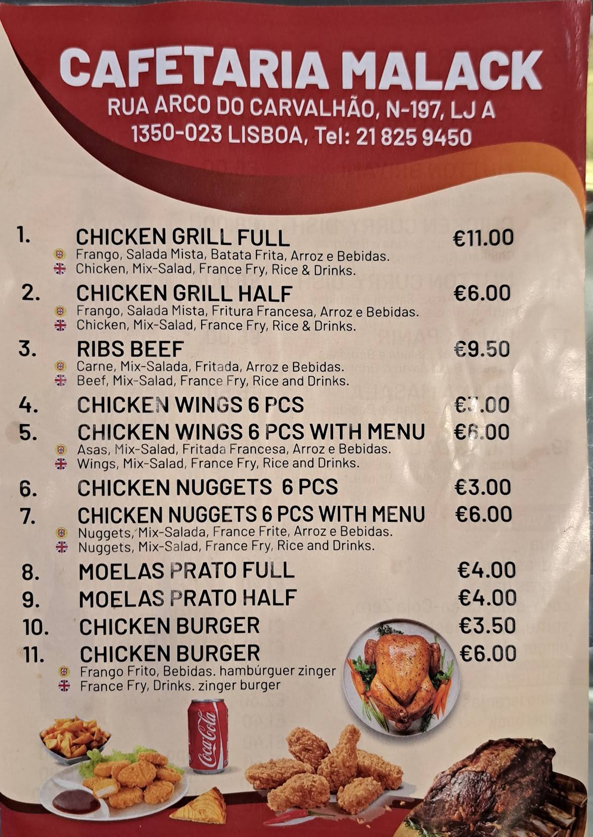 Menu at Cantinho do Malik, Lisbon