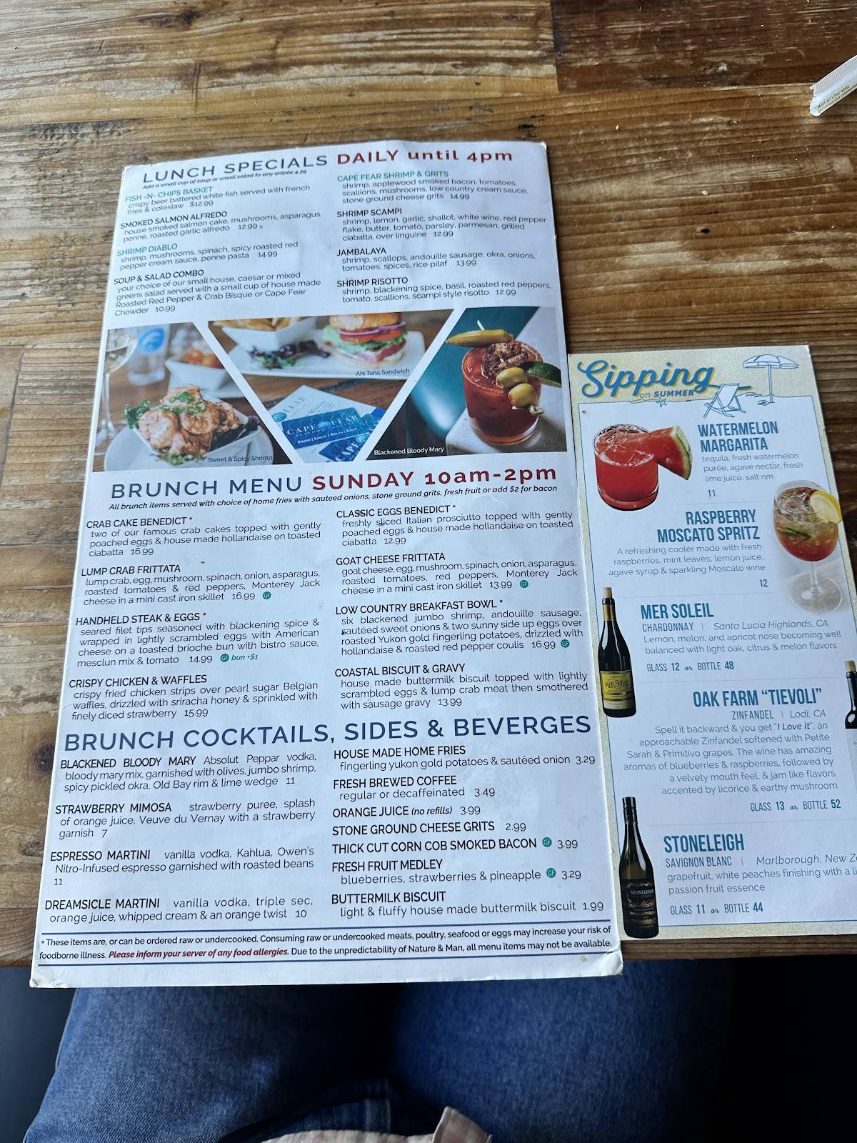 Menu at Cape Fear Seafood Company restaurant, Raleigh, 832 Spring Forest Rd