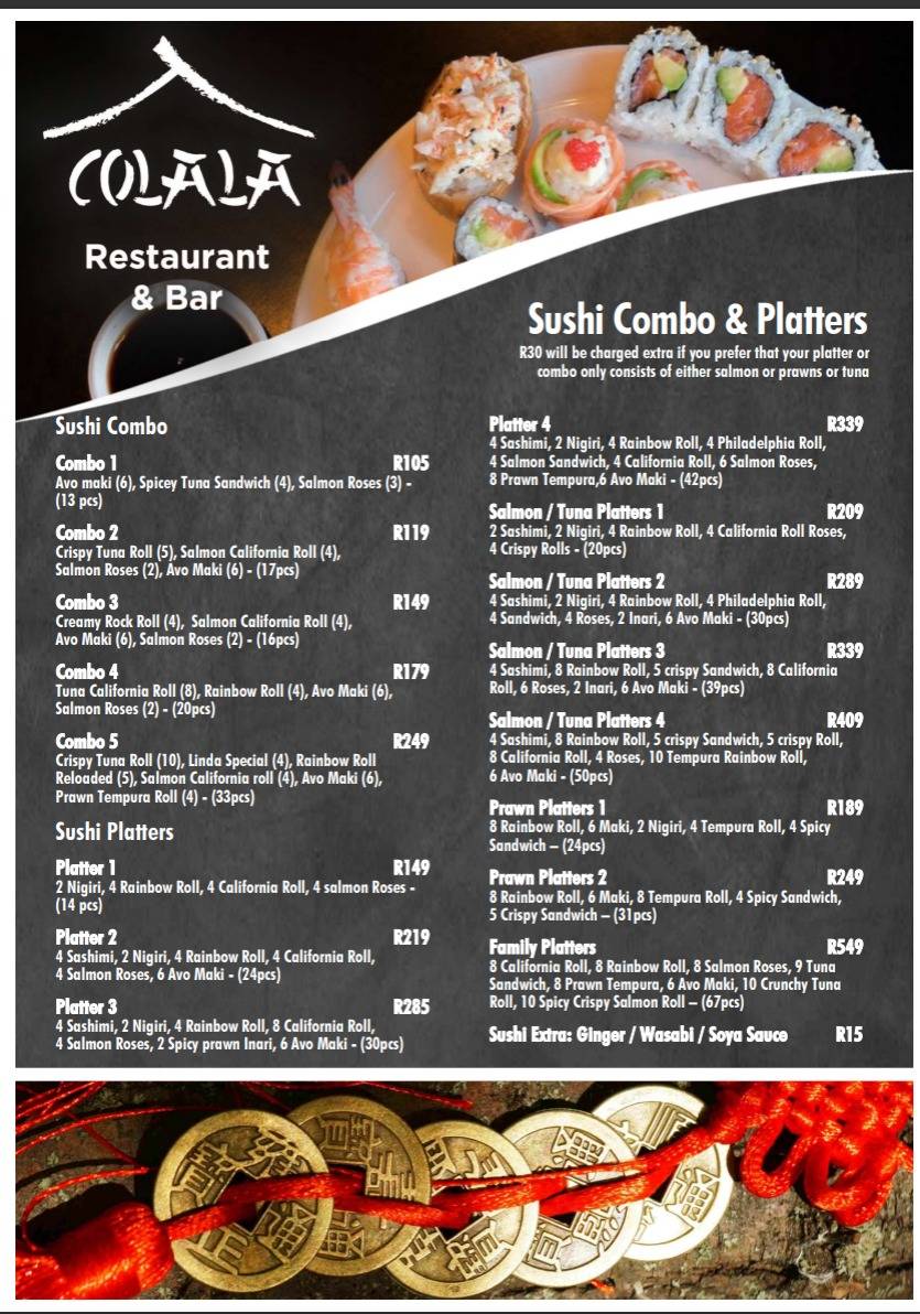 Menu at Colala restaurant & bar, Cape Town