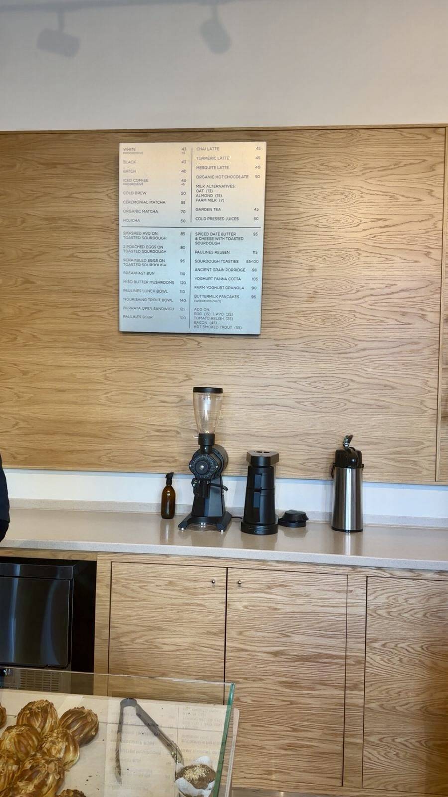 Menu at Pauline's cafe, Cape Town