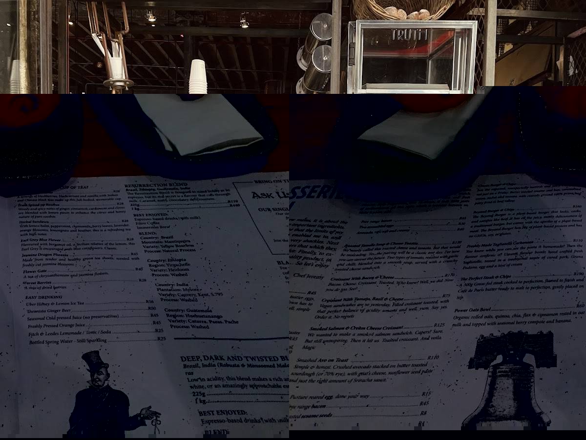 Menu at Truth Coffee Roasting cafe, Cape Town, 36 Buitenkant St