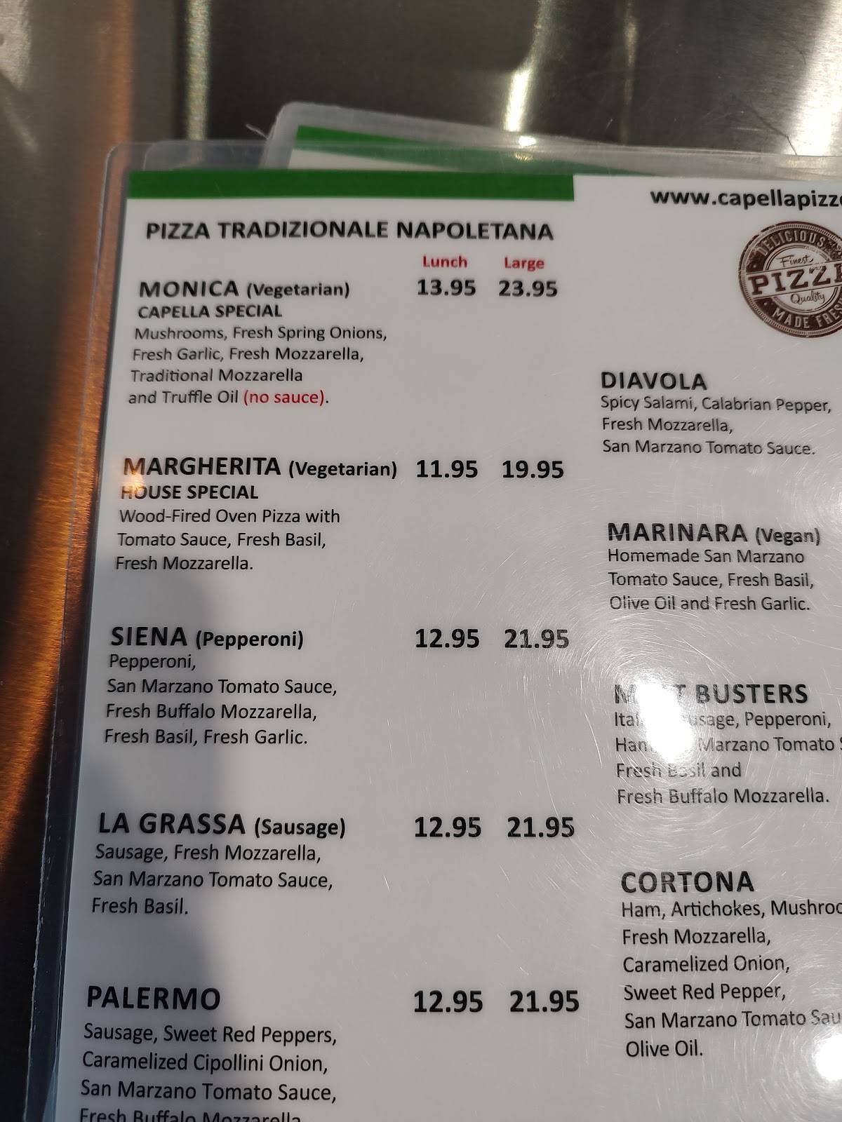 Menu at Capella Pizzeria Trussville, Birmingham, Patrick Wy Suite 101