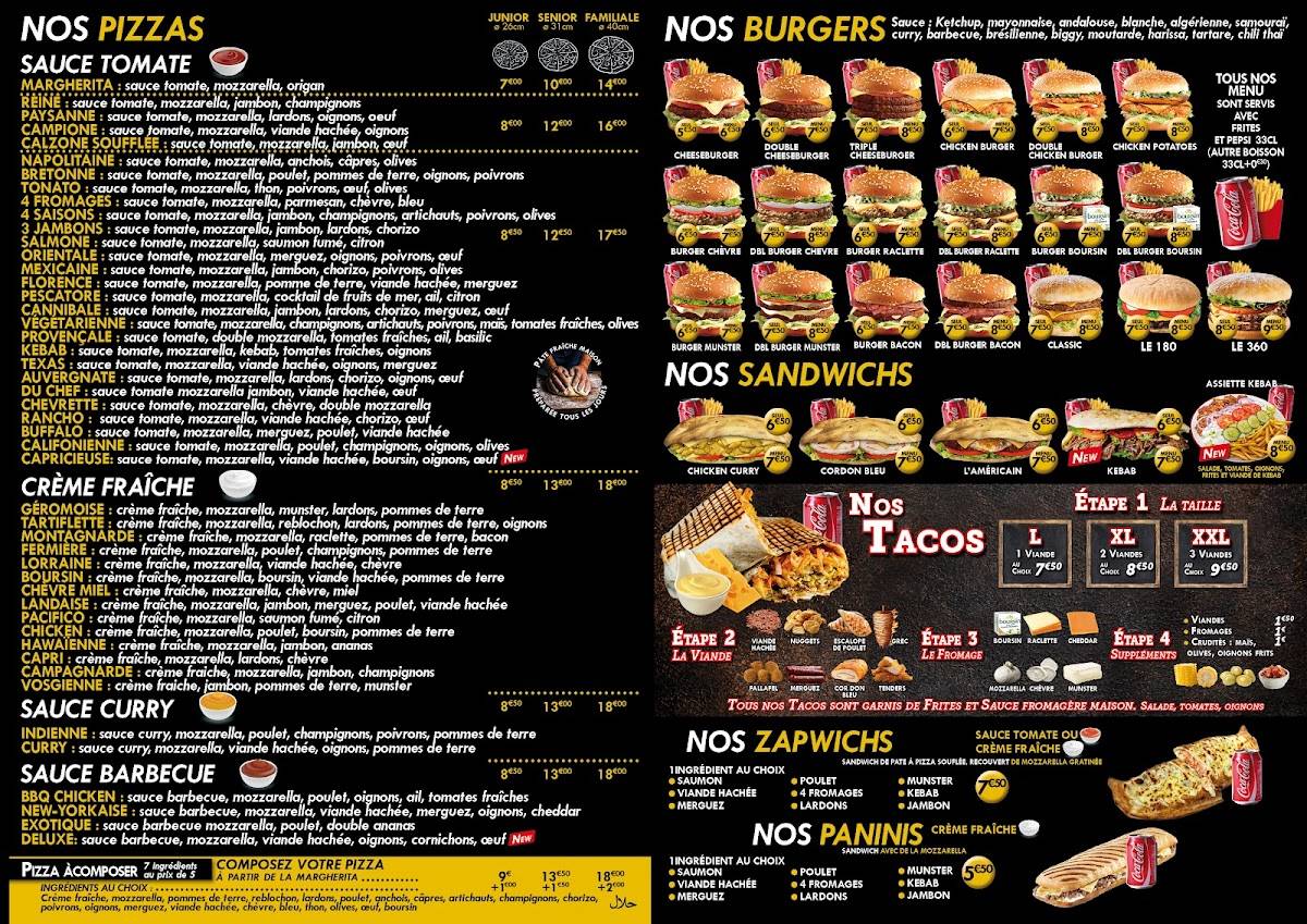 Menu at Capri restaurant, Gérardmer
