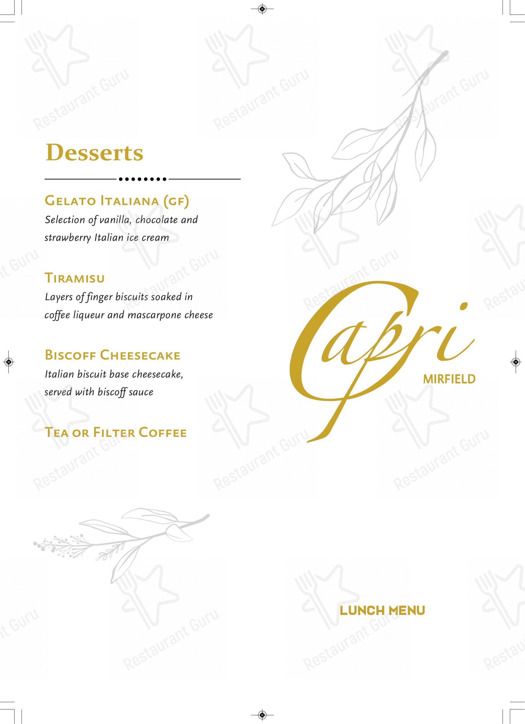 Menu at Capri Mirfield restaurant, Mirfield