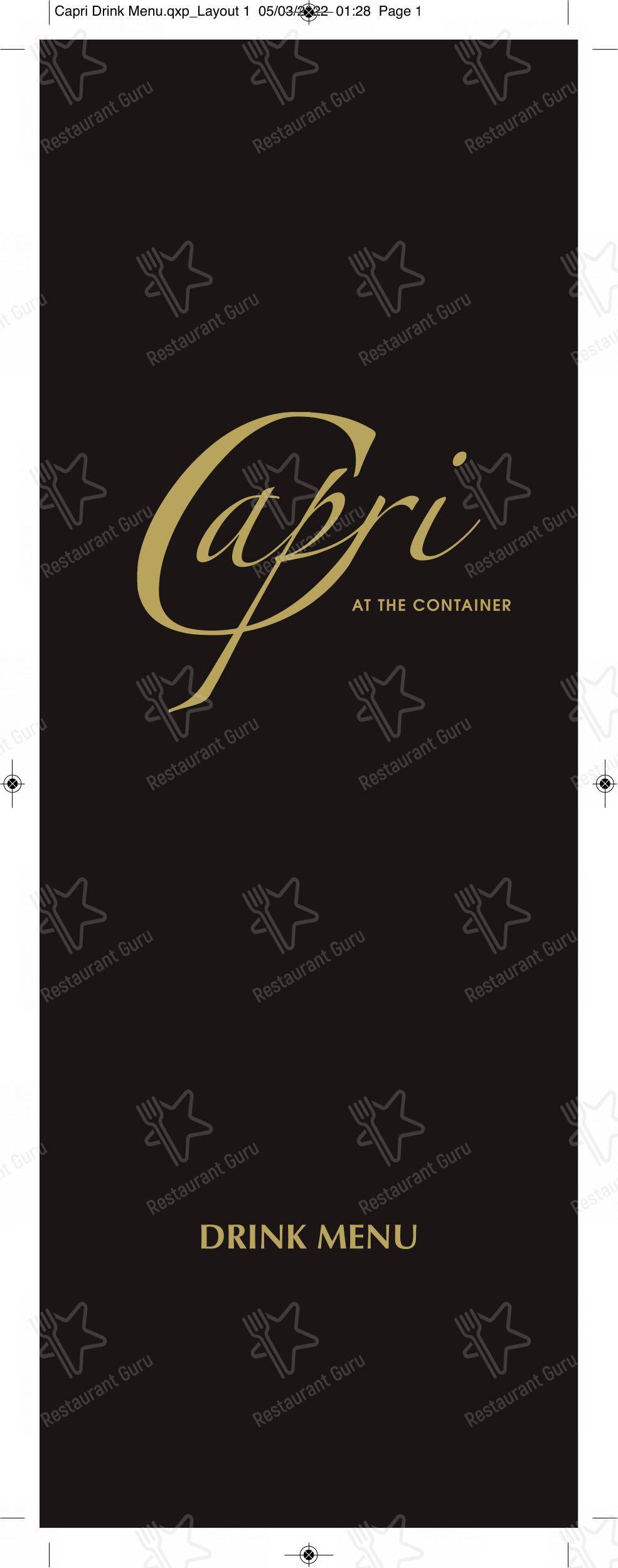 Menu at Capri at the Containers restaurant, Leeds