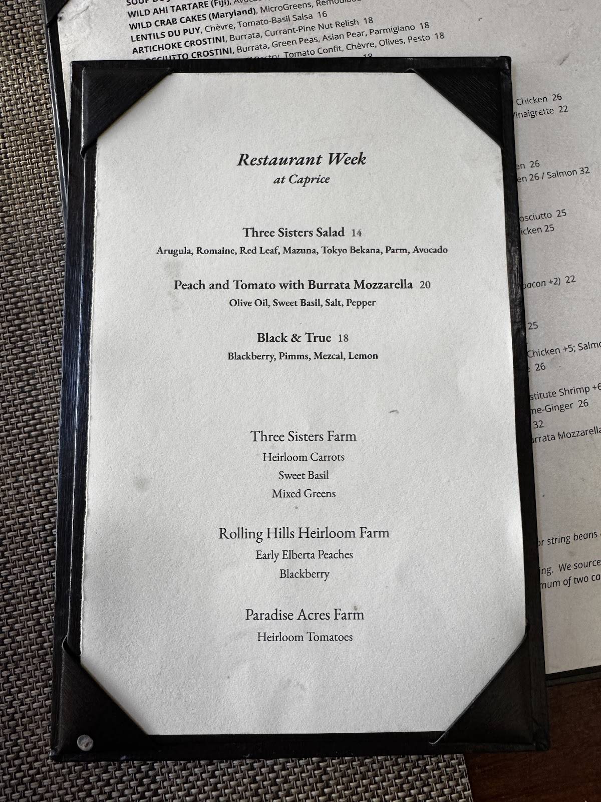 Menu at Caprice Cafe, Redlands