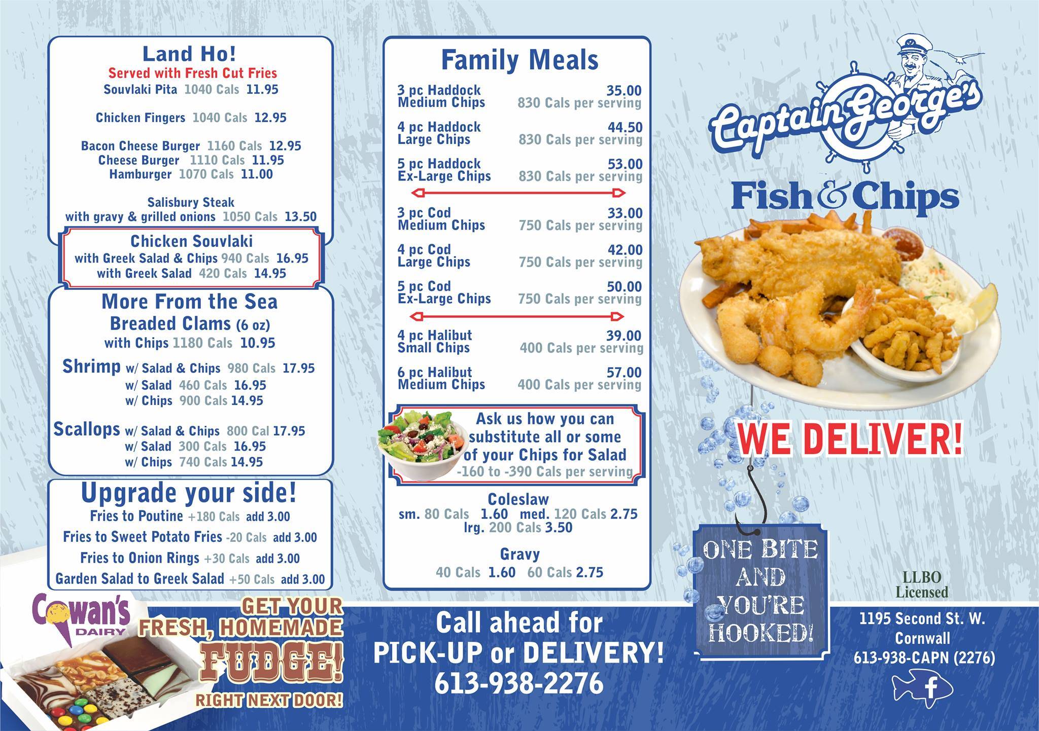 Menu at Captain George's Fish & Chips Cornwall restaurant, Cornwall