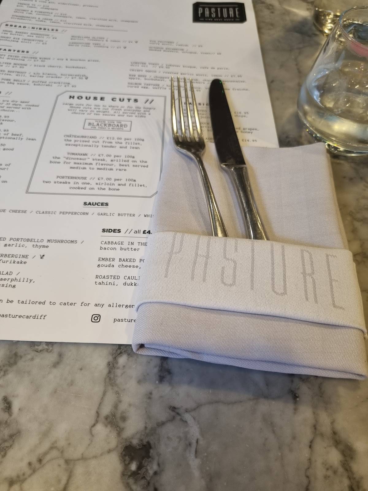Menu at Pasture Restaurant Cardiff, Cardiff