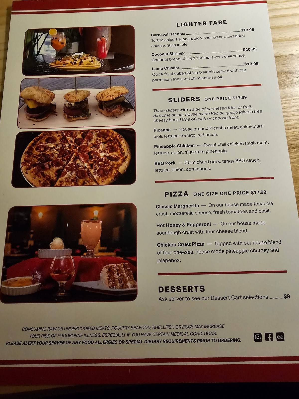 Menu at Carnaval Brazilian Grill restaurant, Sioux Falls