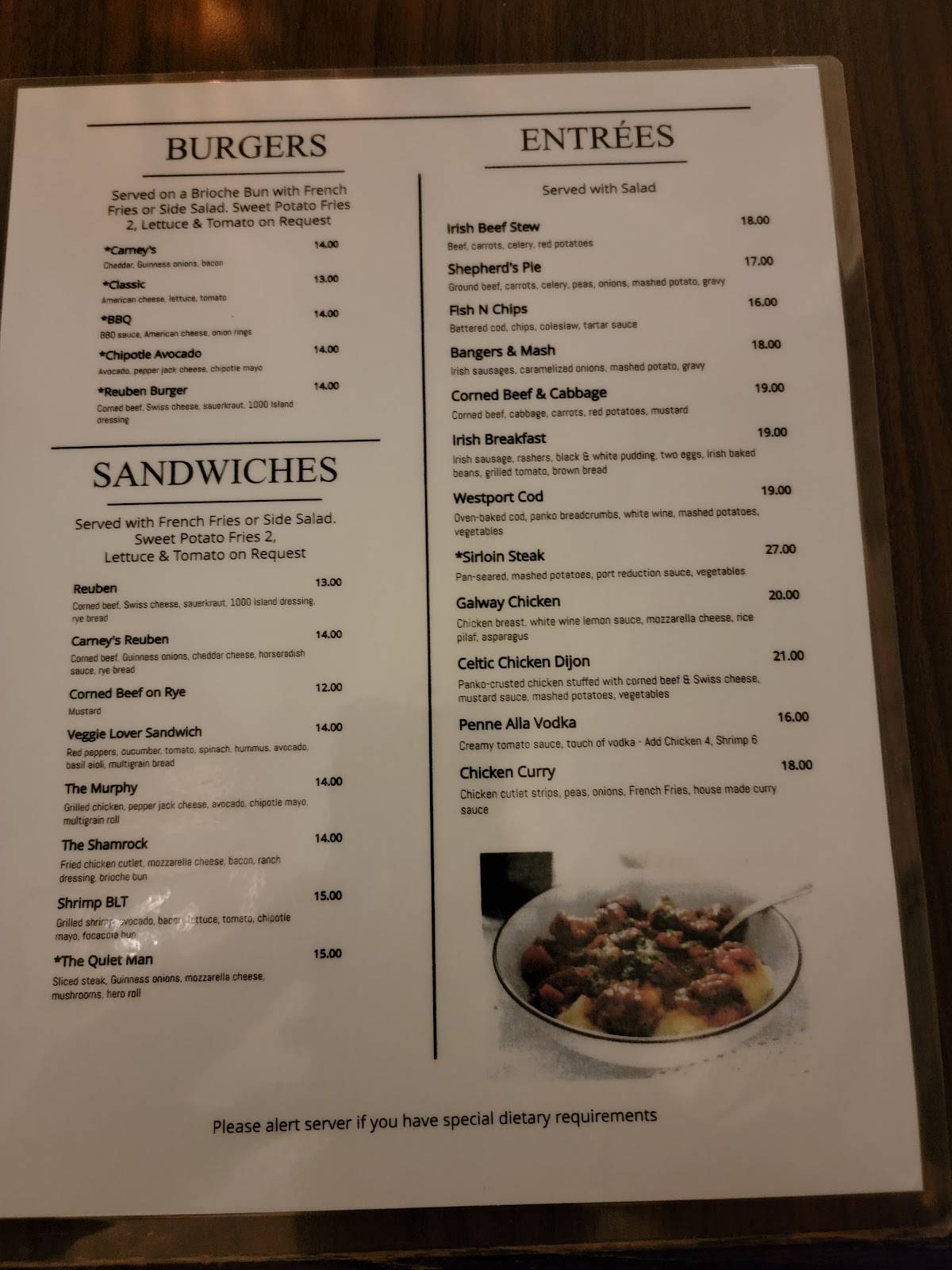 Menu at Carney's Irish Pub & Restaurant, Amityville